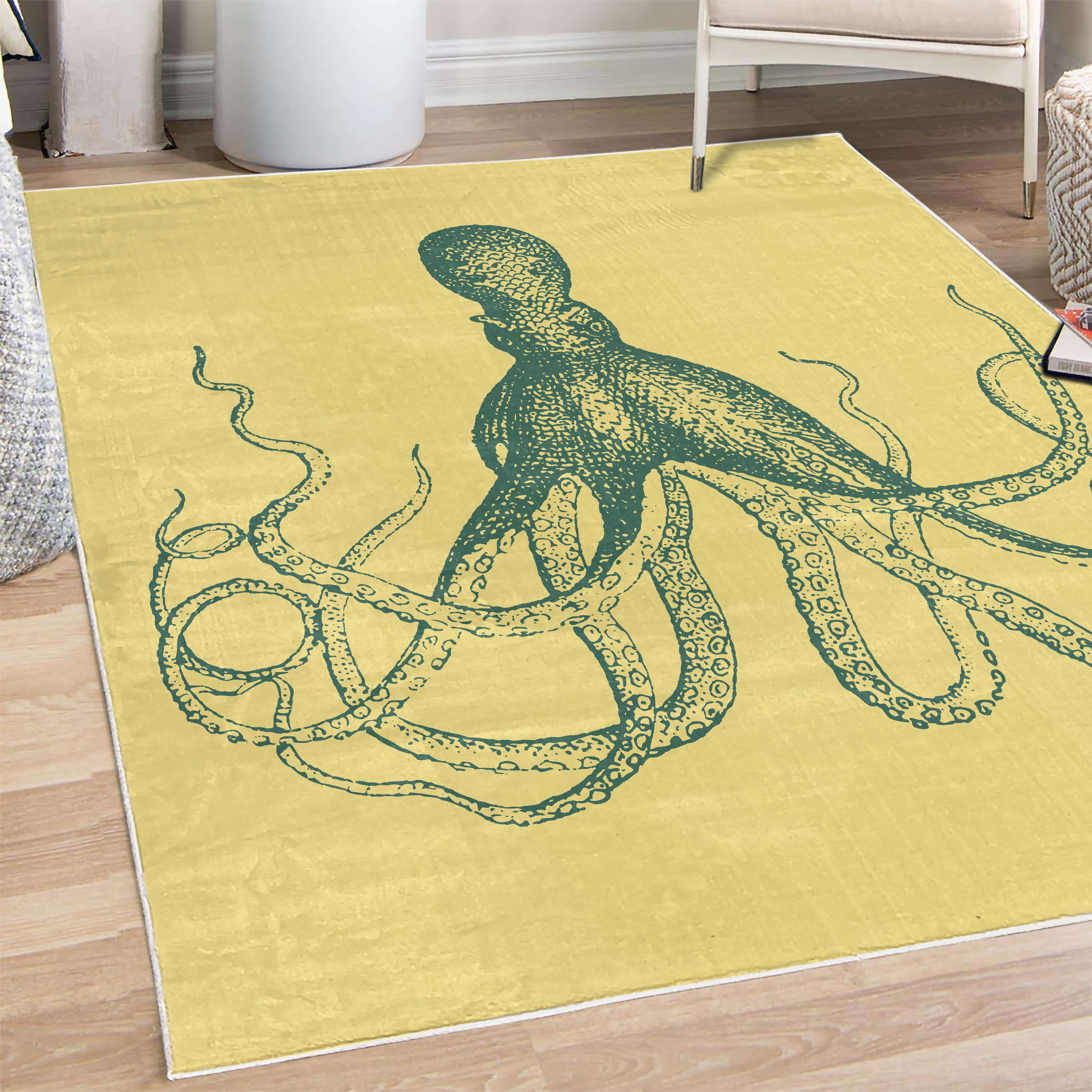 Octopus Decorative Rug, Monochrome Marine Animal Tentacles in Sketch ...