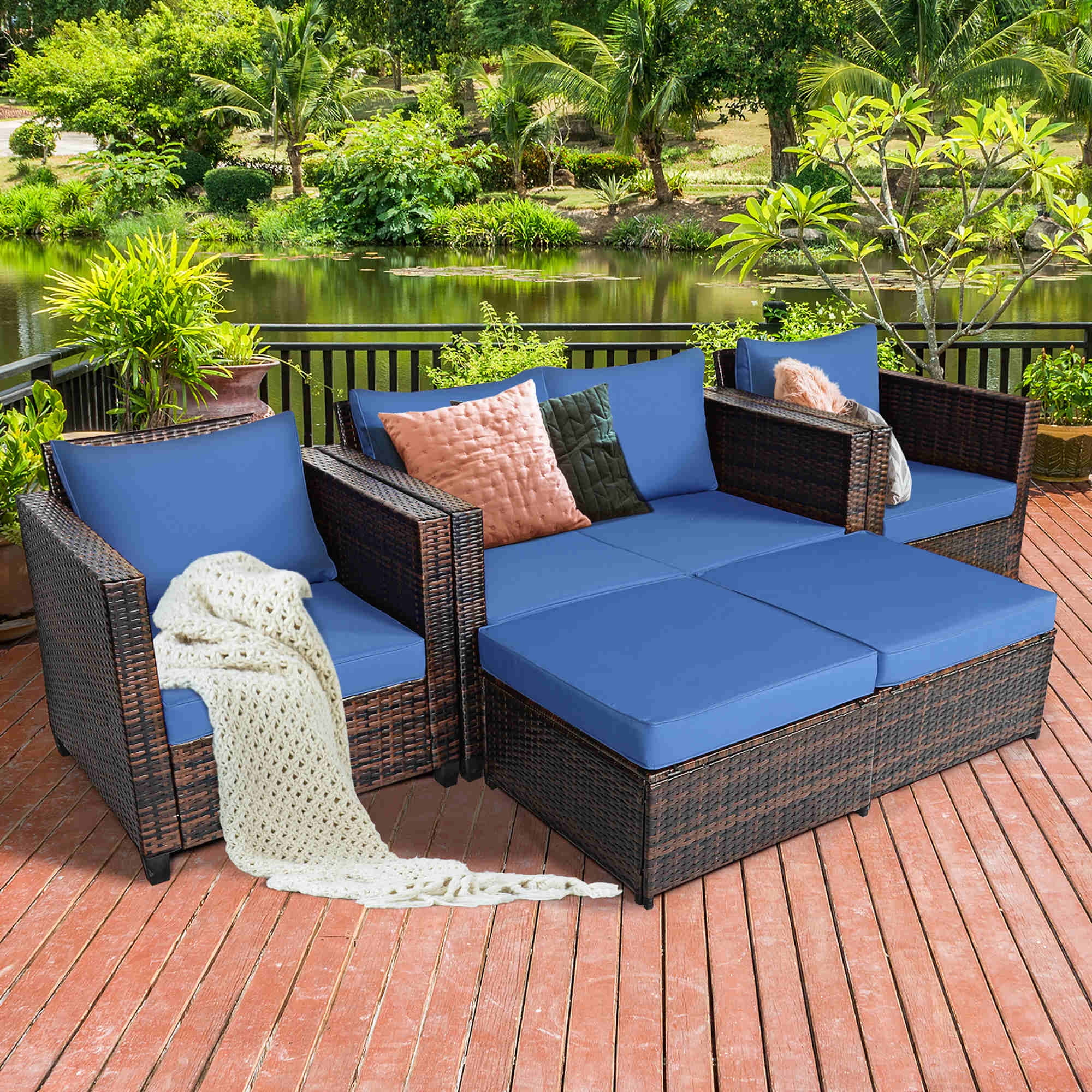 Click here for Costway 5pcs Patio Rattan Furniture Set Loveseat S... prices