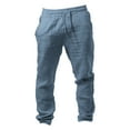 Mens Pants Casual Elastic Solid Color Breathable Cotton Linen Loose