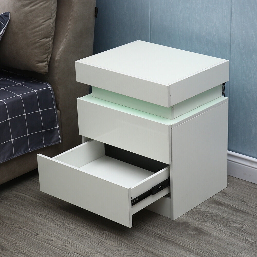 YIYIBYUS Nightstand Modern LED End Table High Gloss Bedside Table ...