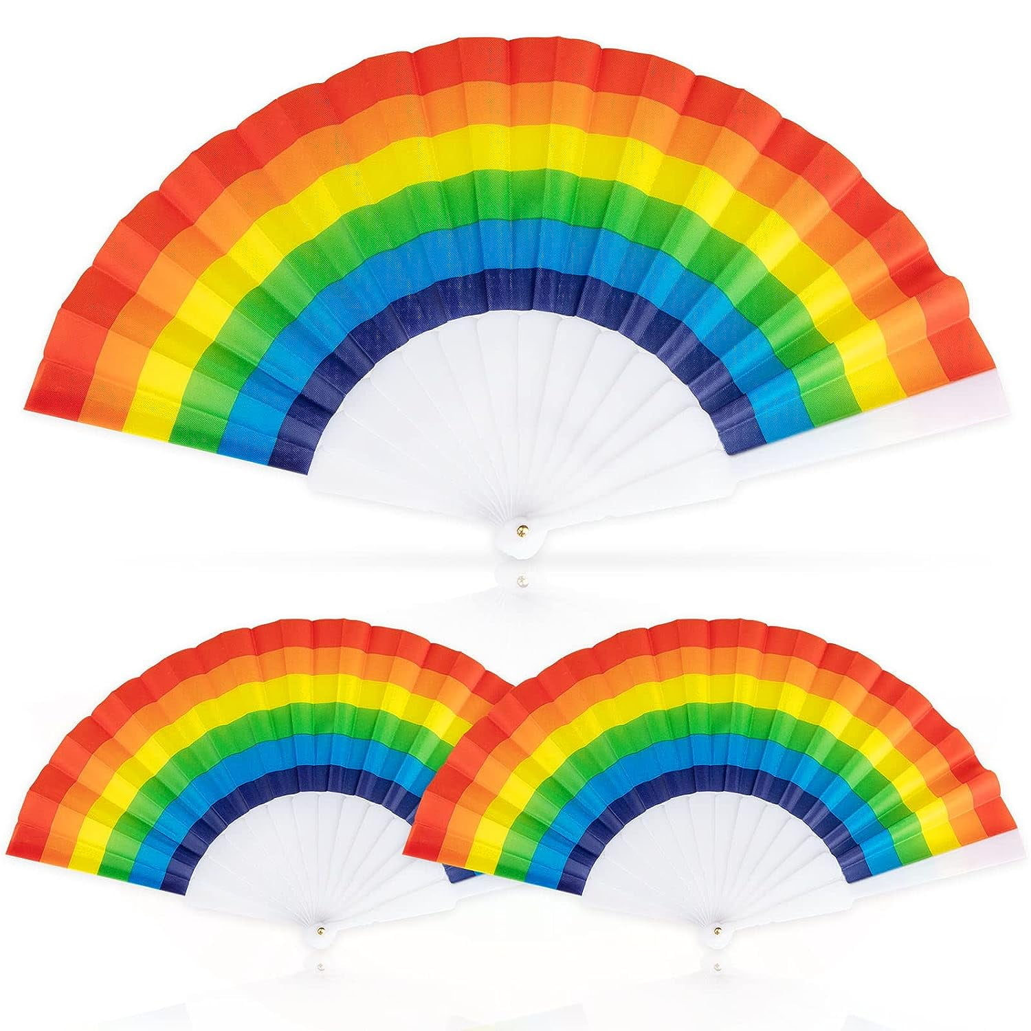 LINLIN 3Pack Rainbow Folding Fans, Gay Pride Handheld Foldable Fans ...