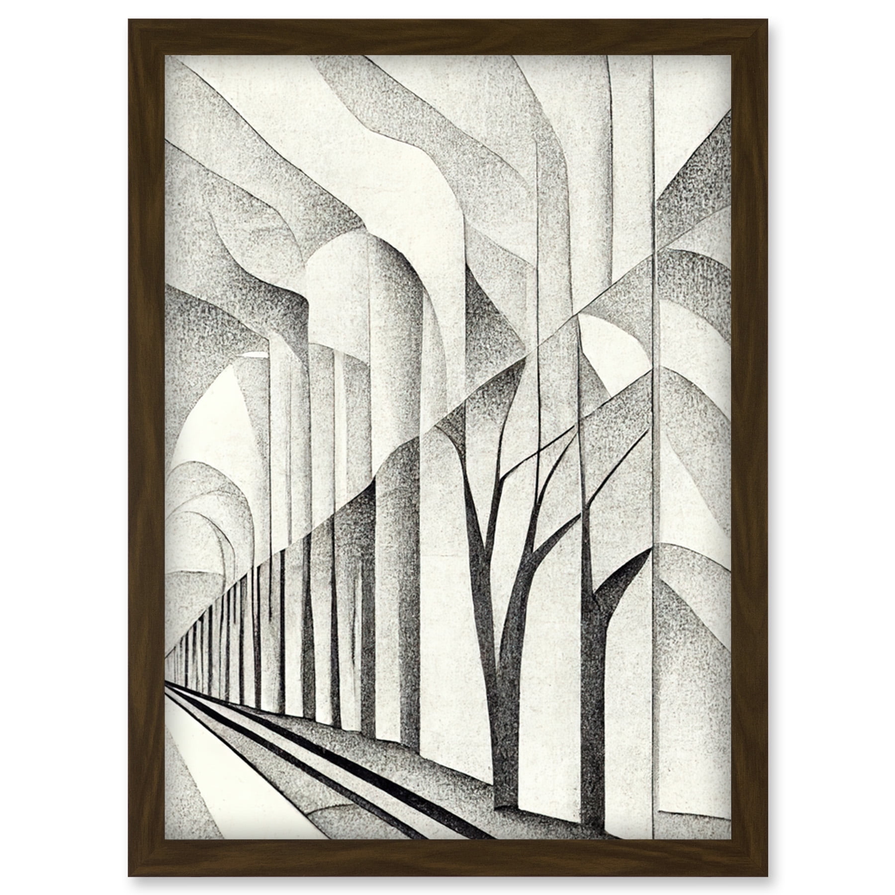 Monochrome Cubism Tree Tunnel Path Perspective Illustration Artwork ...
