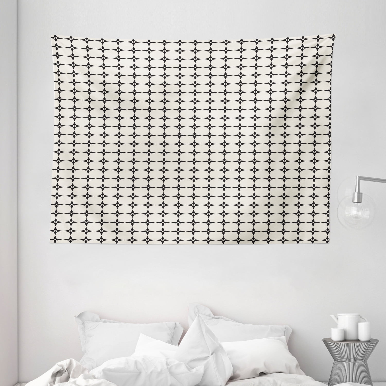Black and Ivory Tapestry, Pattern with Geometric Star Shapes ...