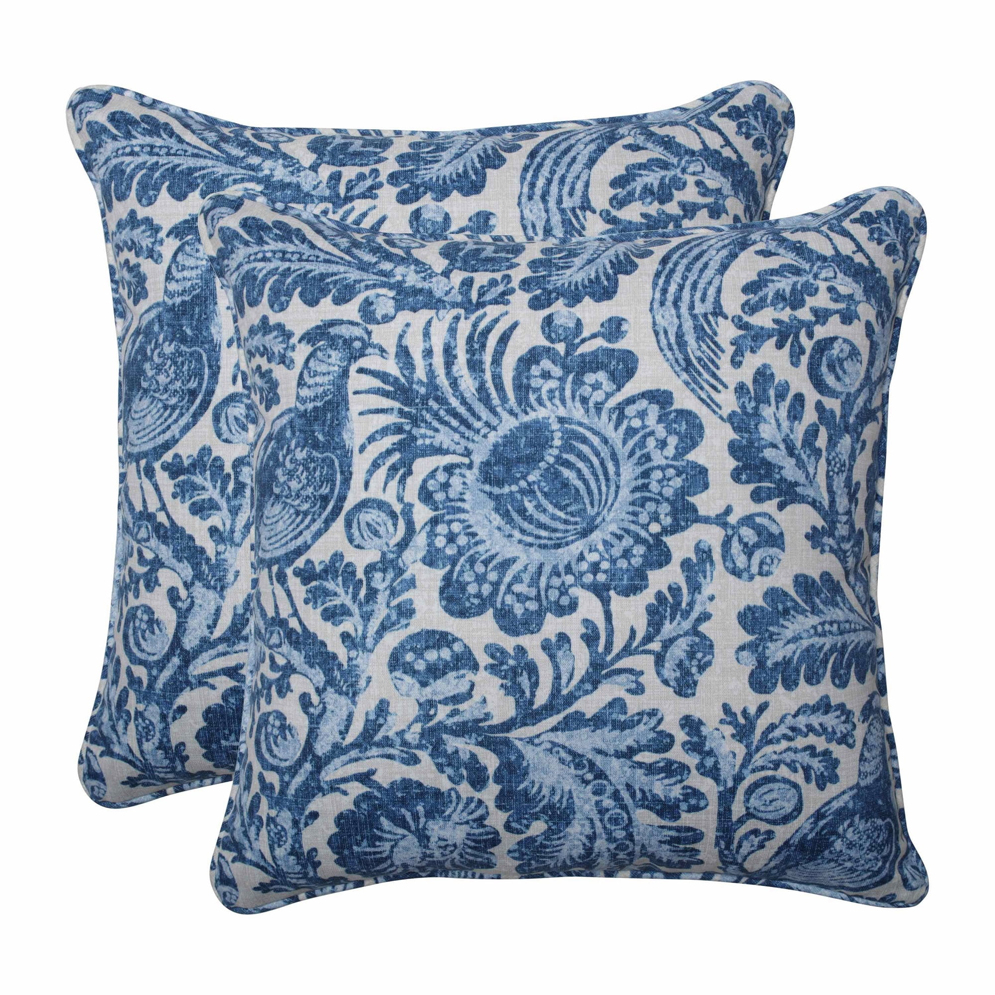 Set of 2 Blue and White Tucker Resist Pattern Throw Pillows 18.5 ...