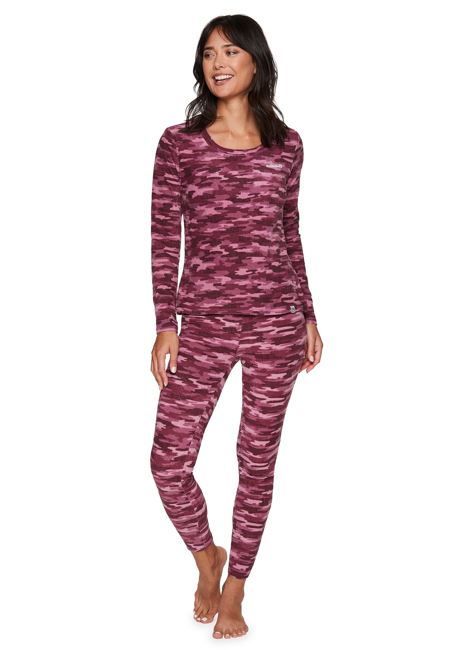 Avalanche Women's Camo Waffle Knit Thermal Pajama Set, Pant And Long ...