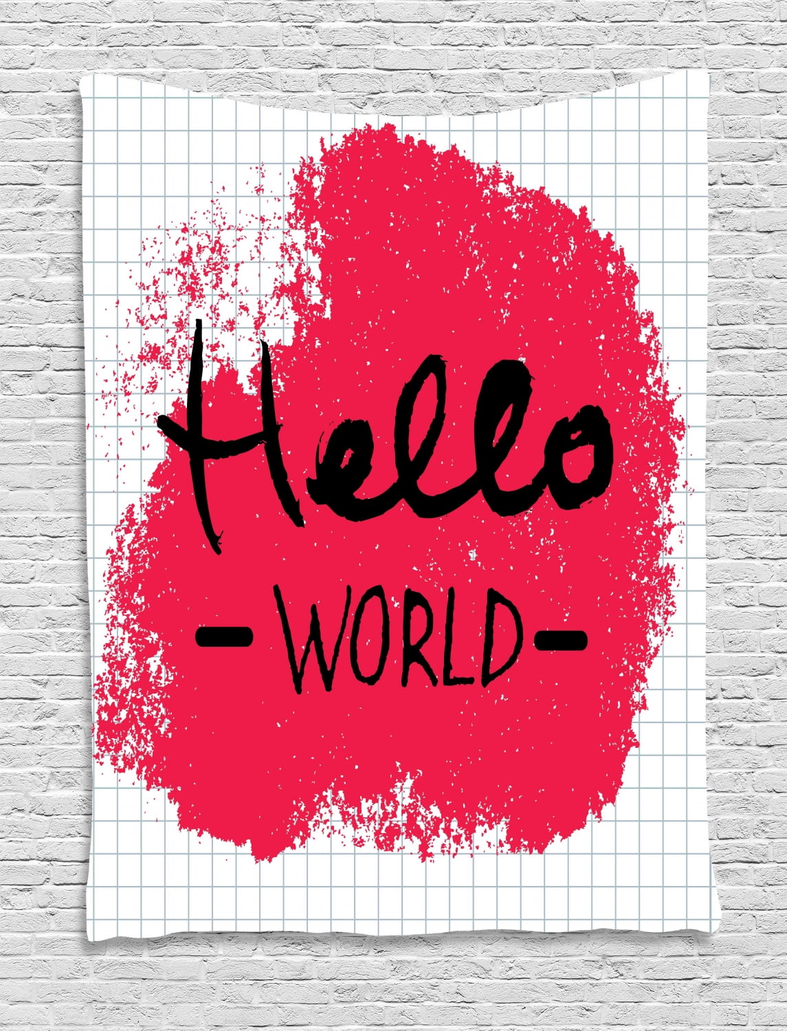 Hello World Tapestry, Hand Written Calligraphy on Graphic Paint Stains ...