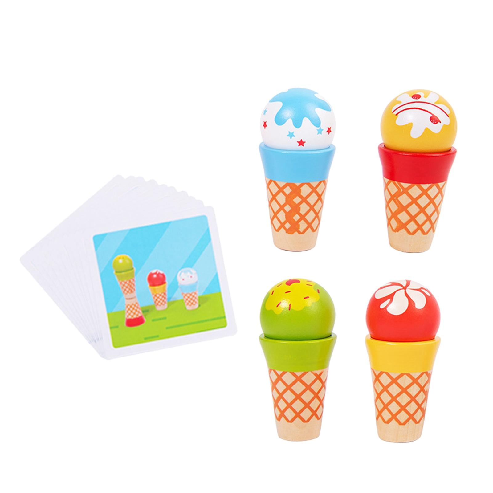 4x Wood Ice Cream Playset Ice Cream Toy Kitchen Accessories Pretend Play Toy Set