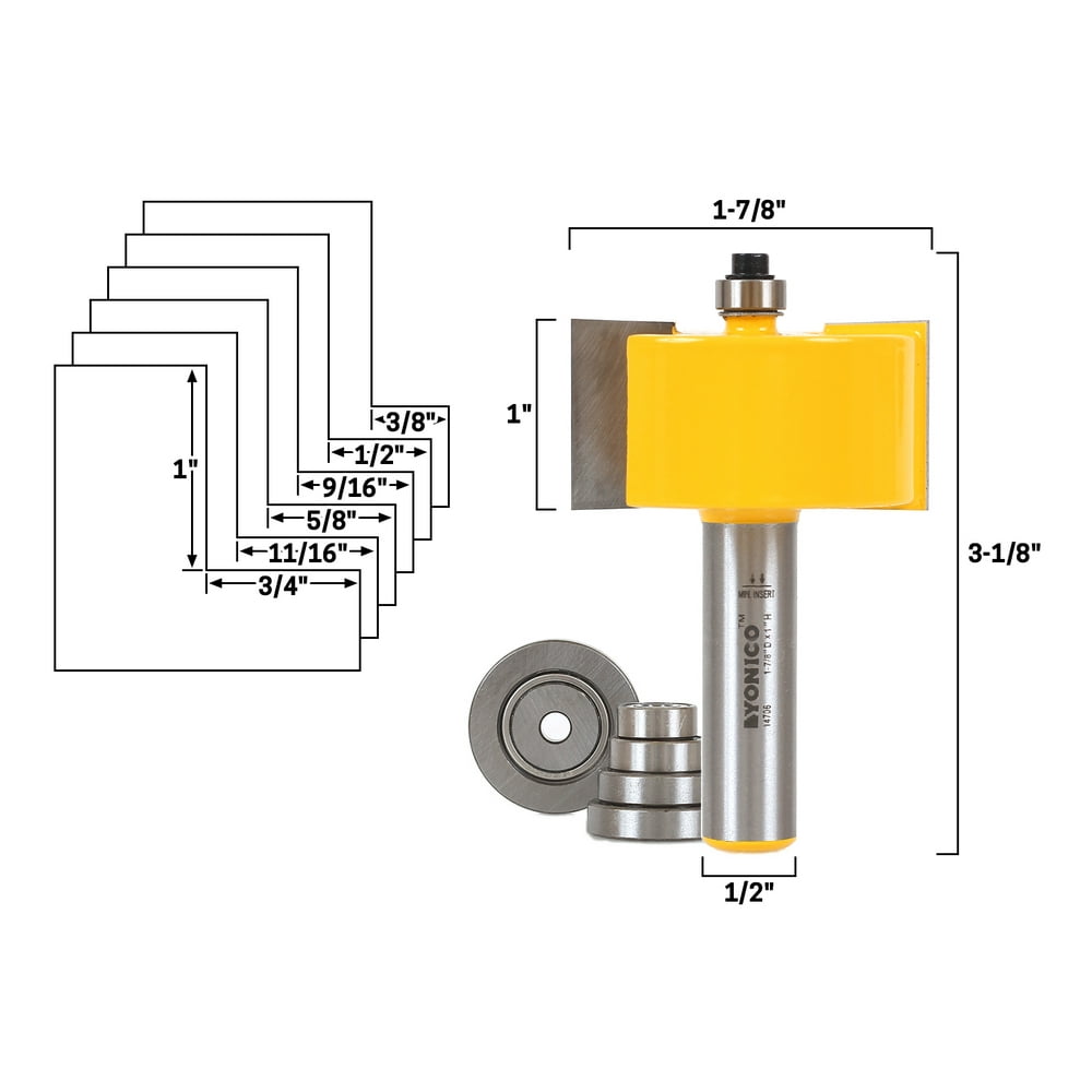 Large Rabbet Router Bit Set - 1" Height - 1/2" Shank - Yonico 14706 ...