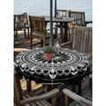 Abstract Art Round Outdoor Tablecloth with Umbrella Hole Black Ethnic ...
