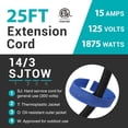 25ft Oil Resistant Extension Cord 14/3 SJTOW, 3 Prong Grounded Plug, 15 ...