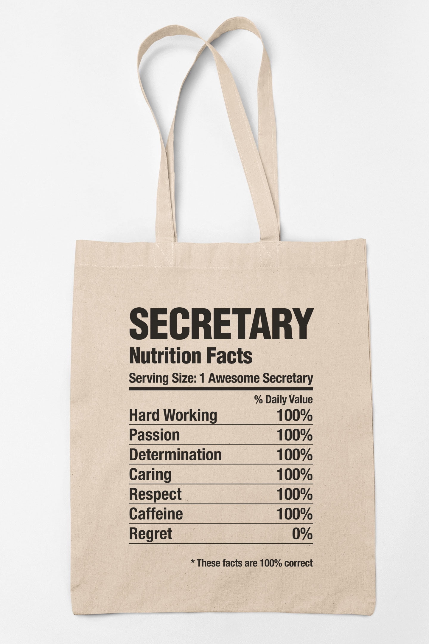 Secretary Nutrition Facts 12oz Reusable Canvas Tote Bag for Secretaries ...
