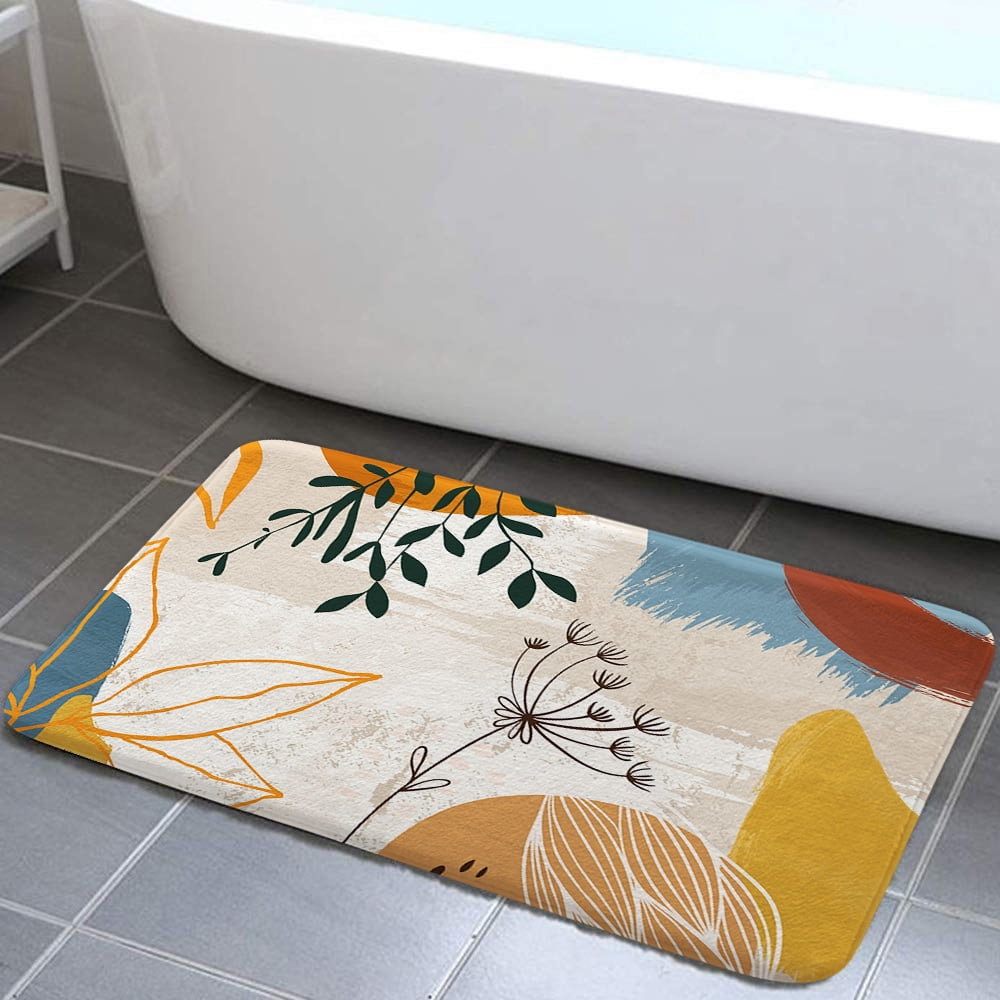 Boho Bathroom Rugs Modern Abstract Flower Leaves Bath Mat Soft Flannel ...