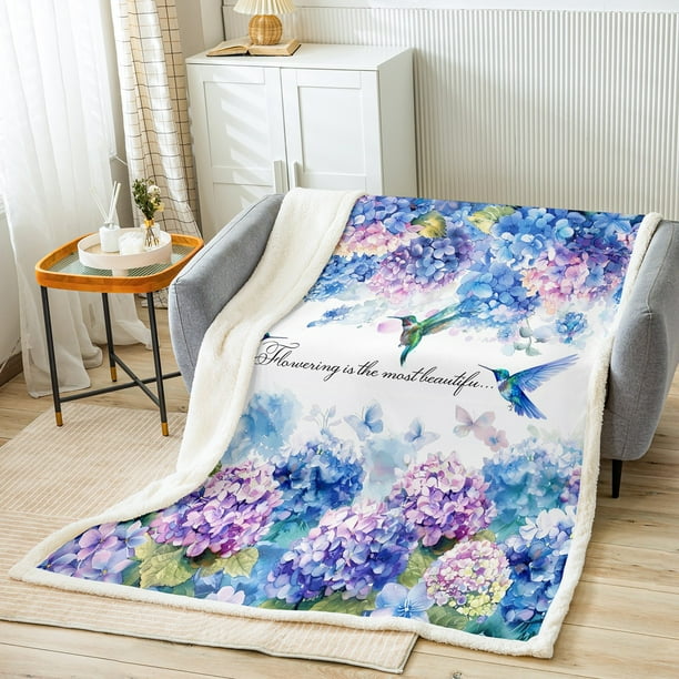 YST Kawaii Humming Bird Sherpa Blanket Navy Blue Blanket, Watercolor ...