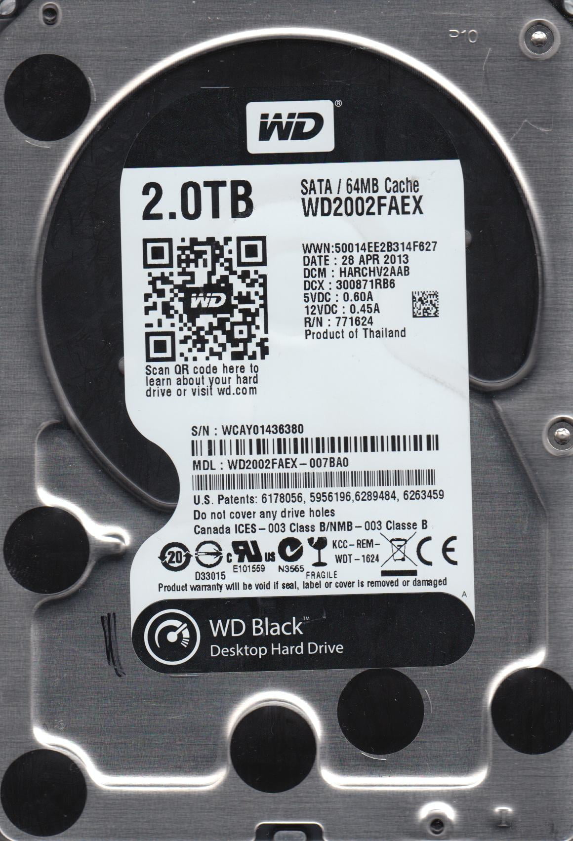 WD2002FAEX-007BA0, DCM HARCHV2AAB, Western Digital 2TB SATA 3.5 Hard ...