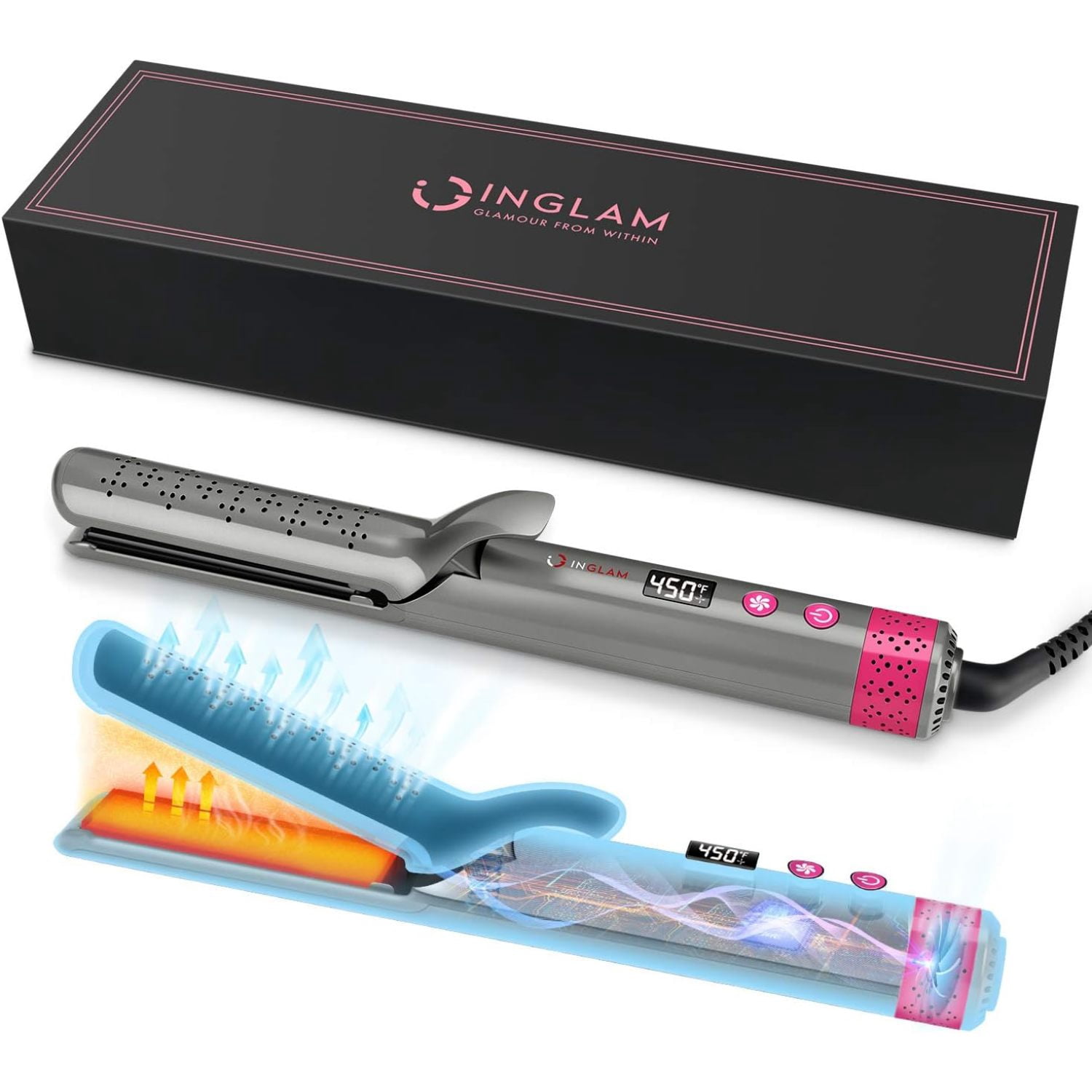 YBQF 360° Airflow Styler Hair Straightener with Cooling Fan, 2 in 1 ...