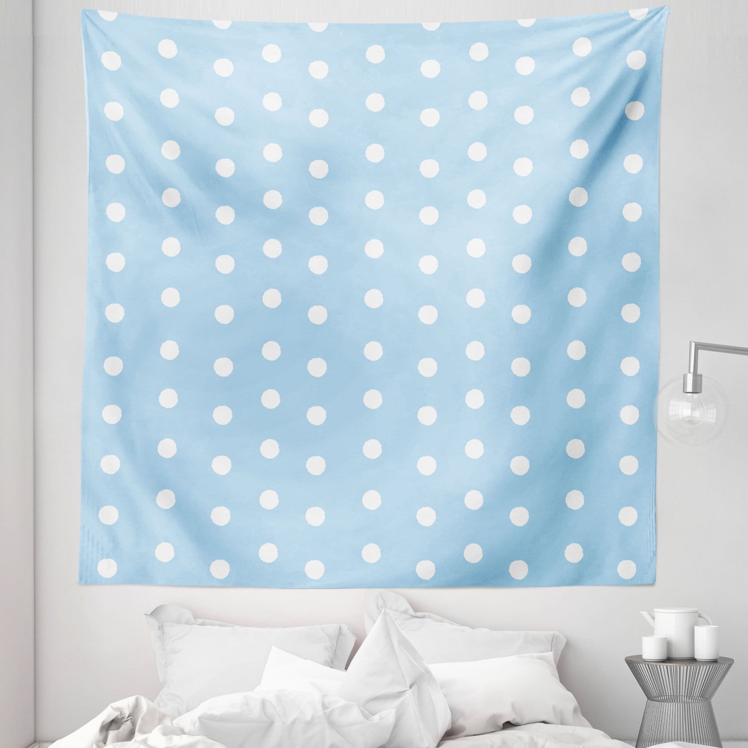 Classic Tapestry, Watercolor Style White Spots on Blue Backdrop Retro ...