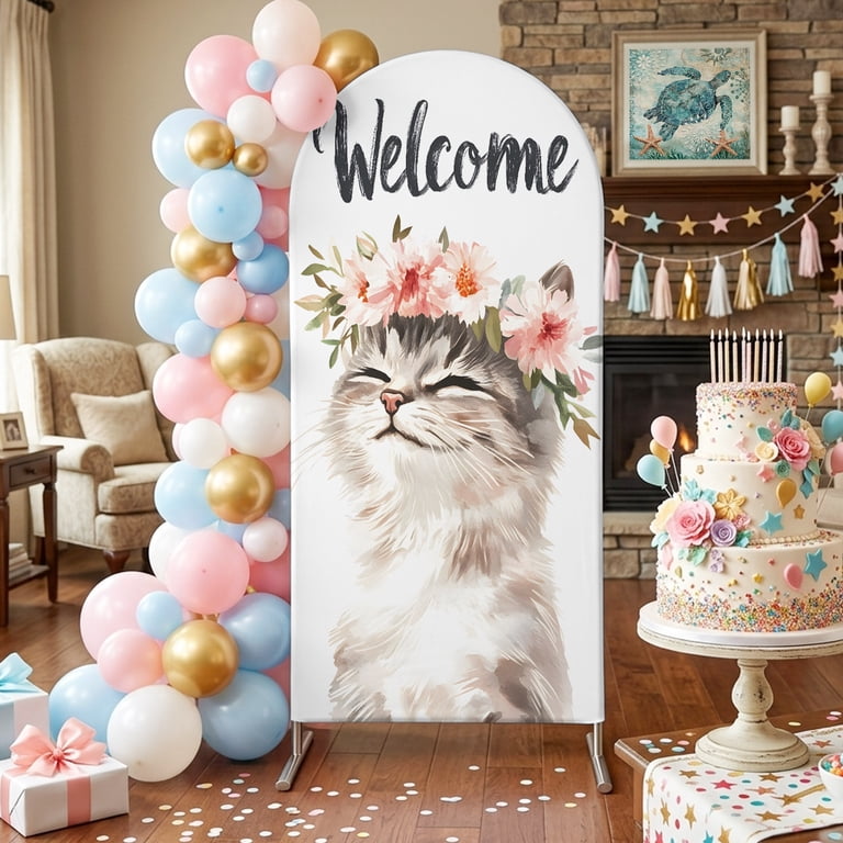 Watercolor Cat Arch Backdrop Covers 7.2 FT, Garland Stretchy Fitted ...