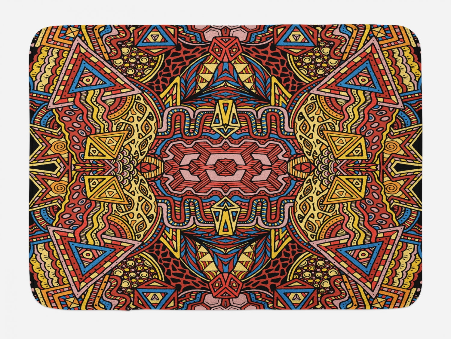 Psychedelic Bath Mat, Retro Old-Fashion Doodle Effect Tribal Theme ...