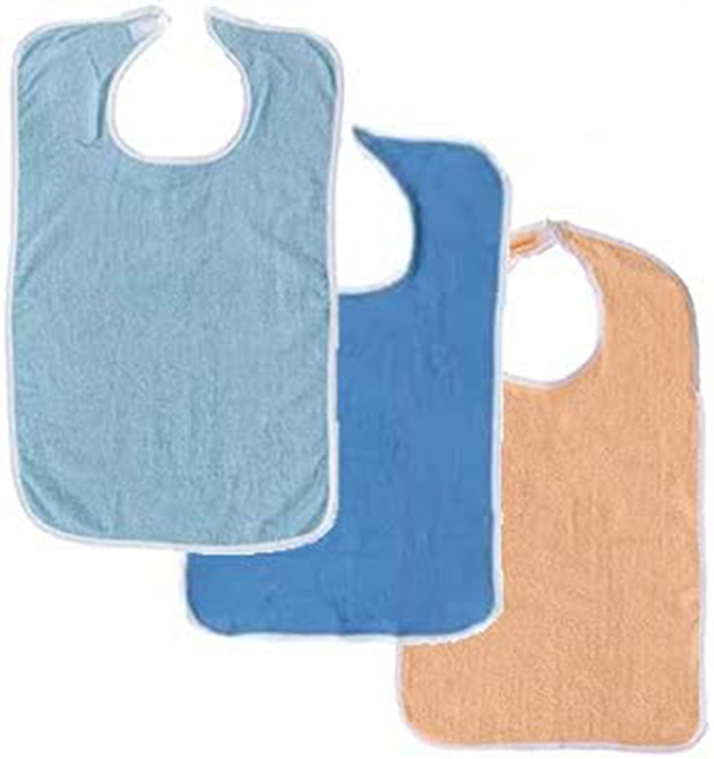 3 Terry Adult Bib with Hook and Loop Closure (Blue, Royal, Peach ...