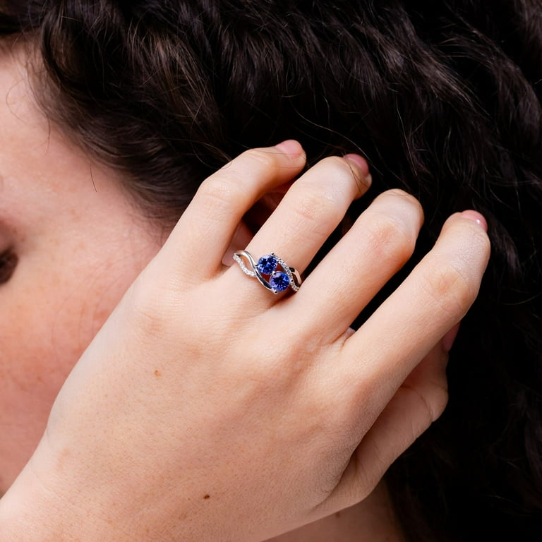 ANGARA Natural Round 1 ct Tanzanite Two Stone Bypass Ring with Diamonds in 14K Yellow Gold for Women Size 5mm December Birthstone Anniversary