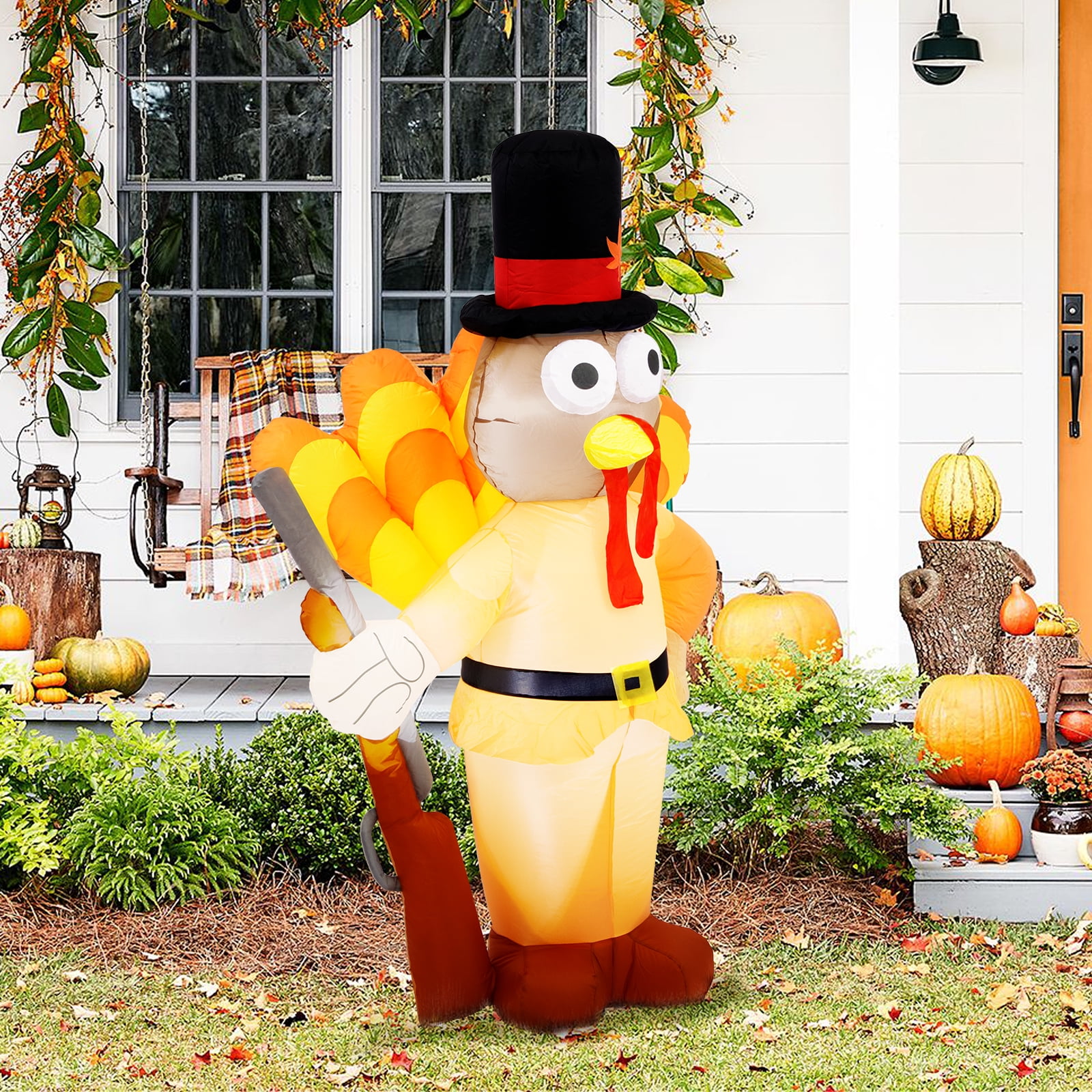 Thanksgiving Inflatable 6FT Tall Turkey Soldier with Gun for Autumn ...