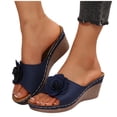 Blue Women'S Wedge Heel Peep Toe Sandals Floral Print Breathable ...
