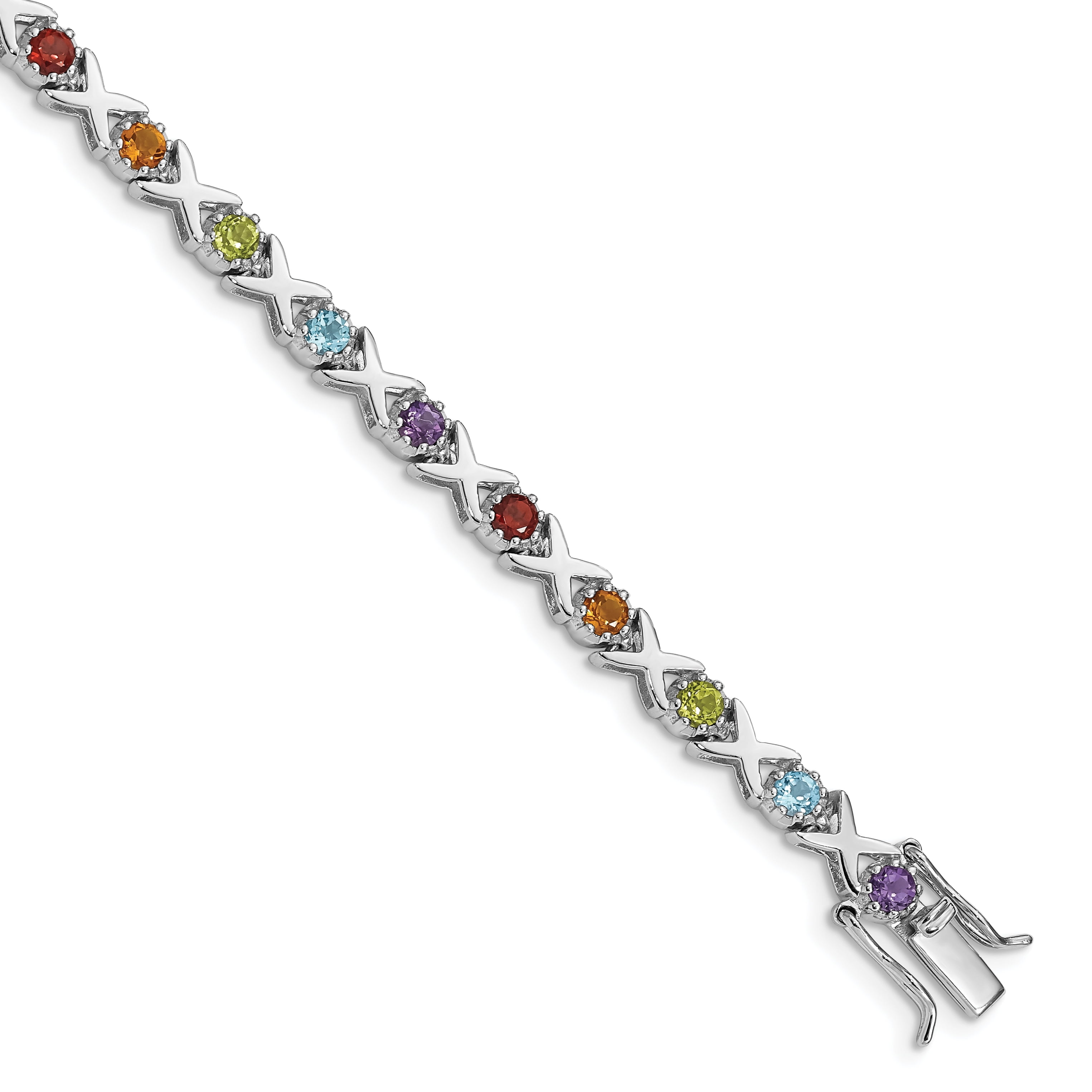 925 Sterling Silver Multi Gemstone Bracelet 7.25 Inch Fine Jewelry For ...