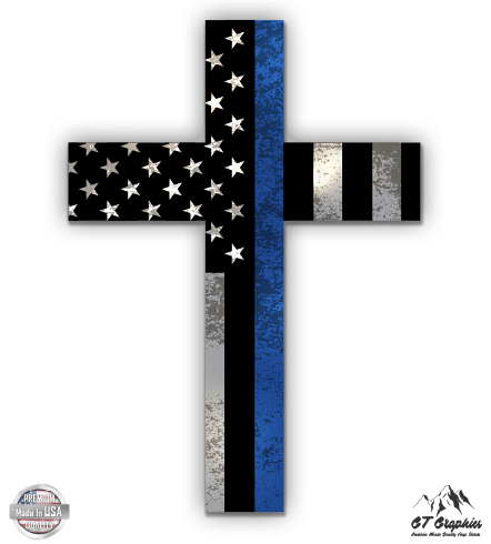 Blue Line Police Cross - 8" Vinyl Sticker - For Car Laptop I-Pad ...