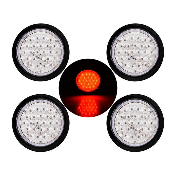 4pcs Astra Depot 4 inch Round Red 24 LED Trailer Tail Lights Kit Truck ...