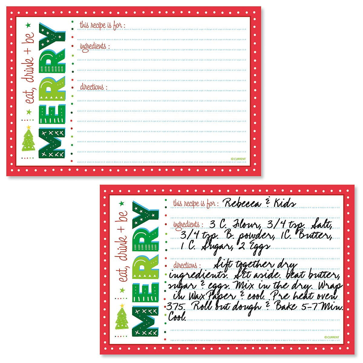 Merry Christmas Recipe Card - Set of 48 Holiday Index Cards, 4x6", by ...