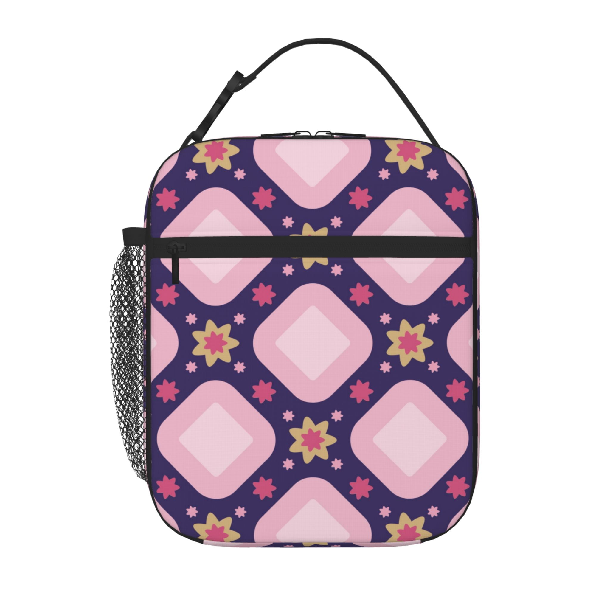 TEQUAN Portable Lunch Bag, Geometric Pink Flower Decoration Pattern ...
