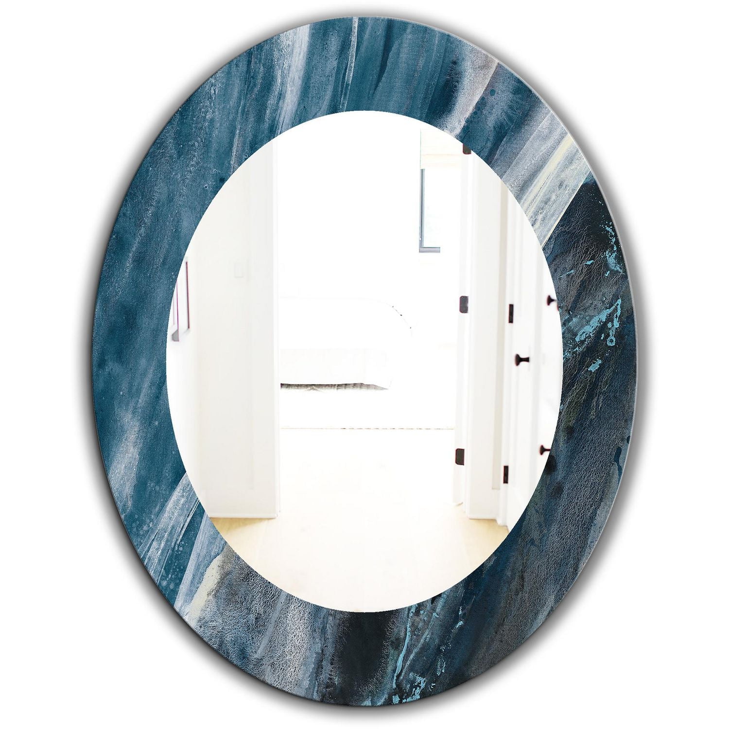 Click here for Designart splash Blue Indigo Modern Mirror - Oval... prices