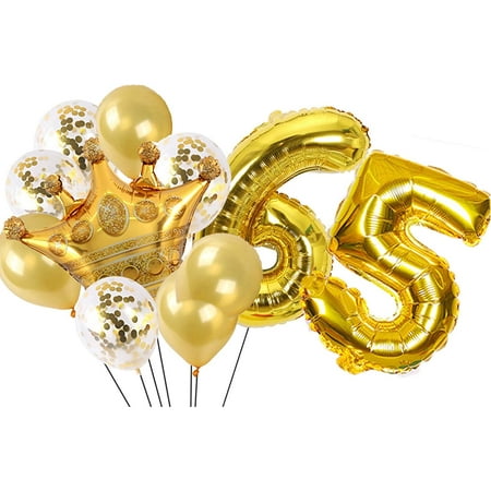 Gold 65 Balloon and One 18in Crown Balloon - Pack of 8 | 4 Gold and 4 ...