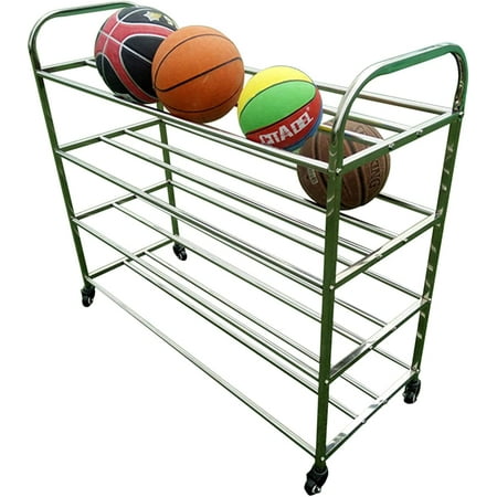 4-Tier Double-Sided Basketball Rack - Indoor/Outdoor Rolling Sports ...