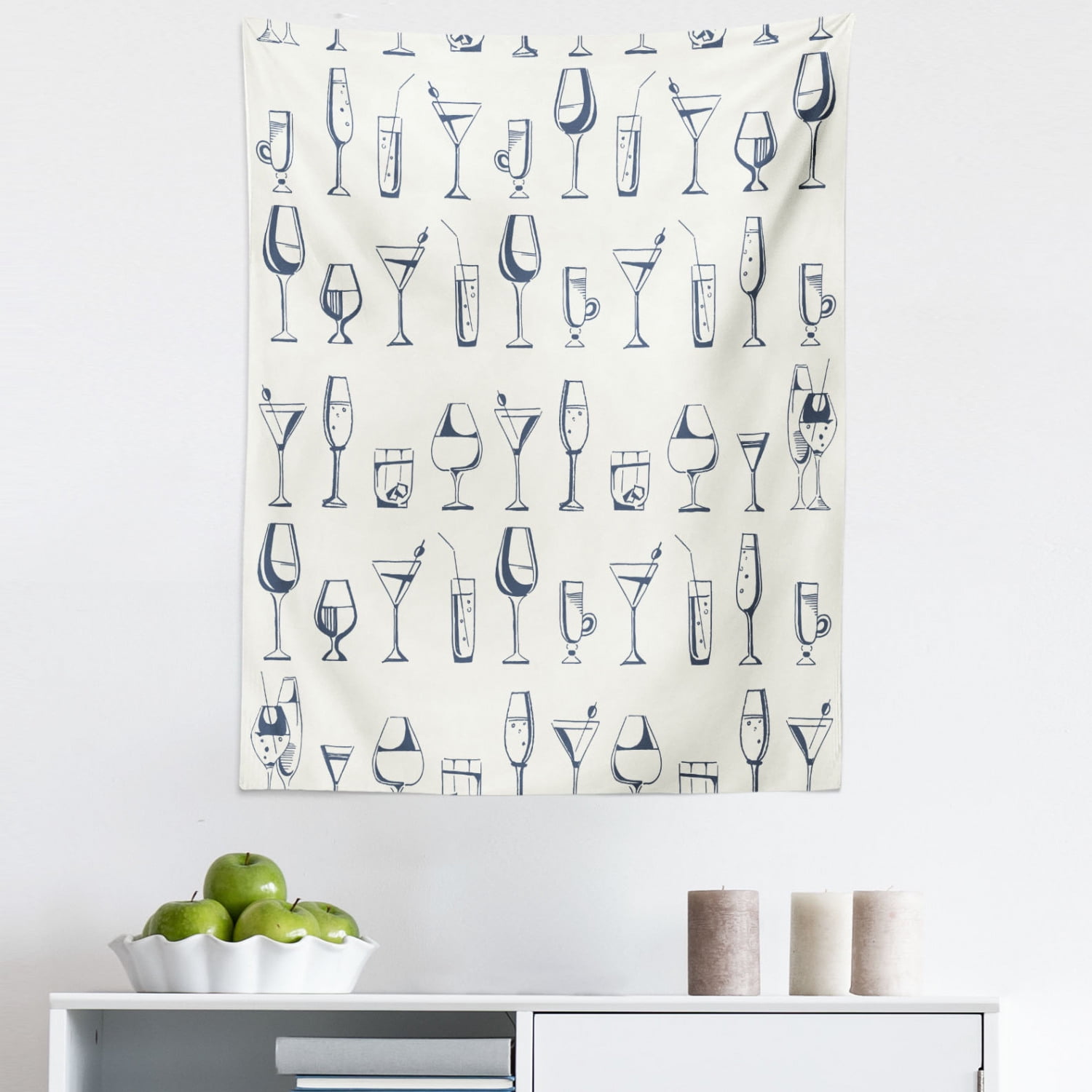 Drink Tapestry, Repeating Pattern with Hand Drawn Alcohol Beverages and ...