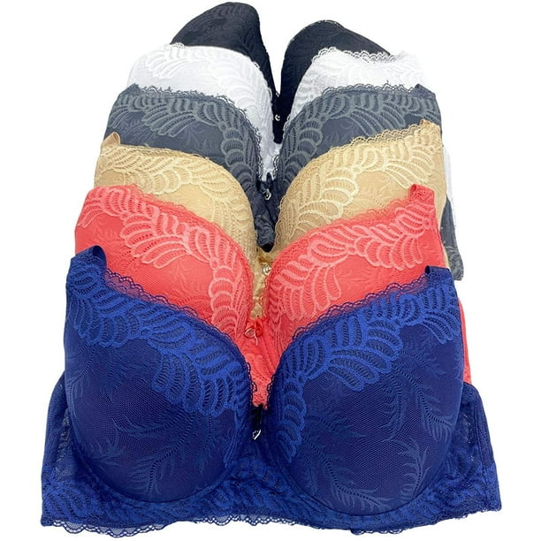 Brag - 6 Pieces Plus Size Wired Full Cup Plain Gentle Push Up Bra D/DD ...