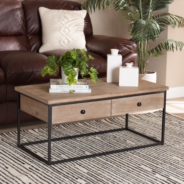 Baxton Studio Haben Coffee Table with Drawer, Contemporary Two-Tone Oak ...