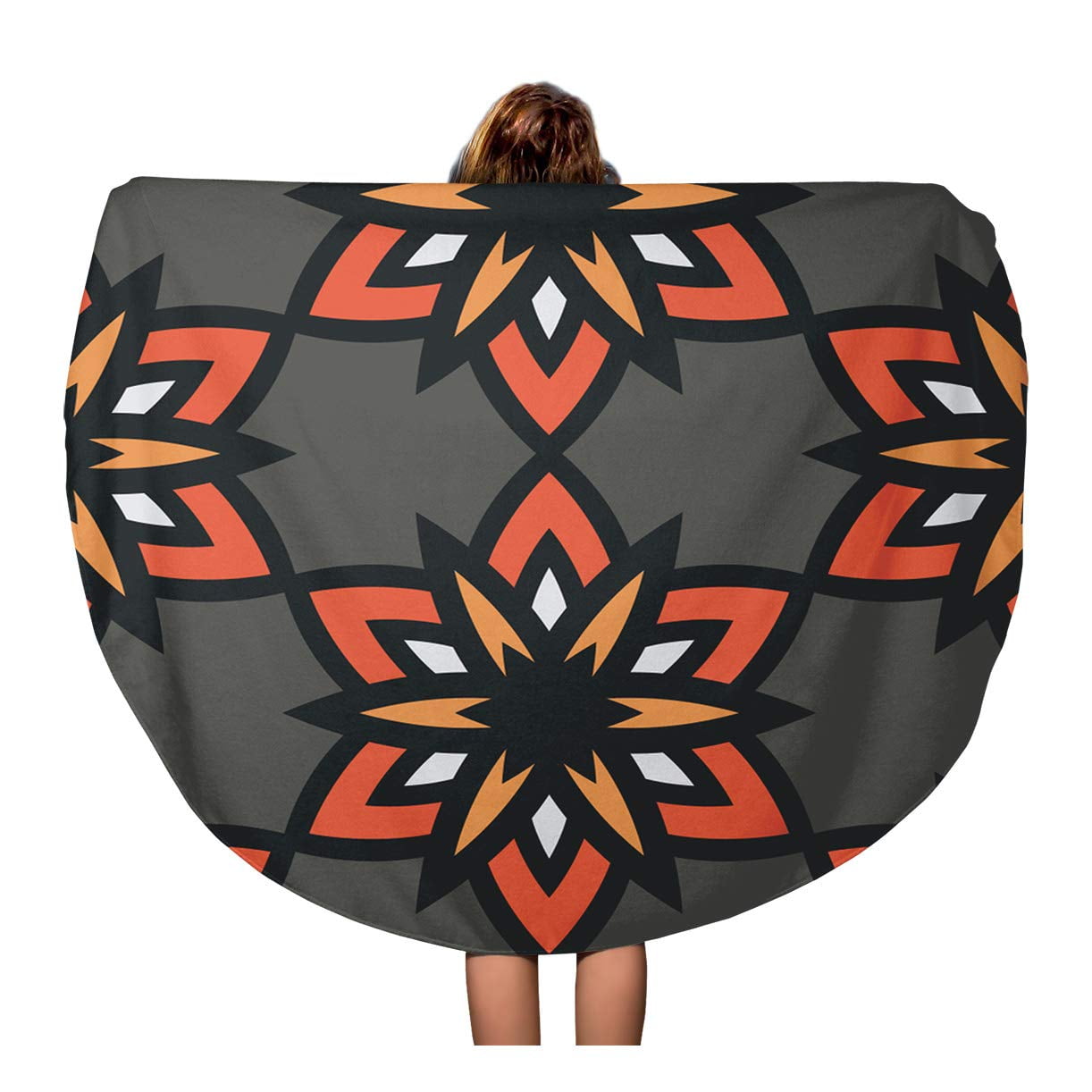 SIDONKU 60 inch Round Beach Towel Blanket Morrocan Floral Oriental ...