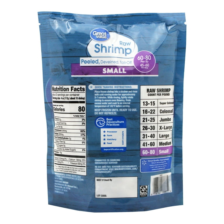Great Value Frozen Raw Small Peeled Deveined Tail Off