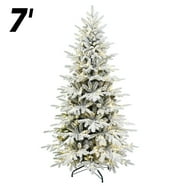 Ktaxon 8 FT Pre-lit Flocked Christmas Tree, Artificial Hinged Xmas Tree, 500 Lights and Remote ...