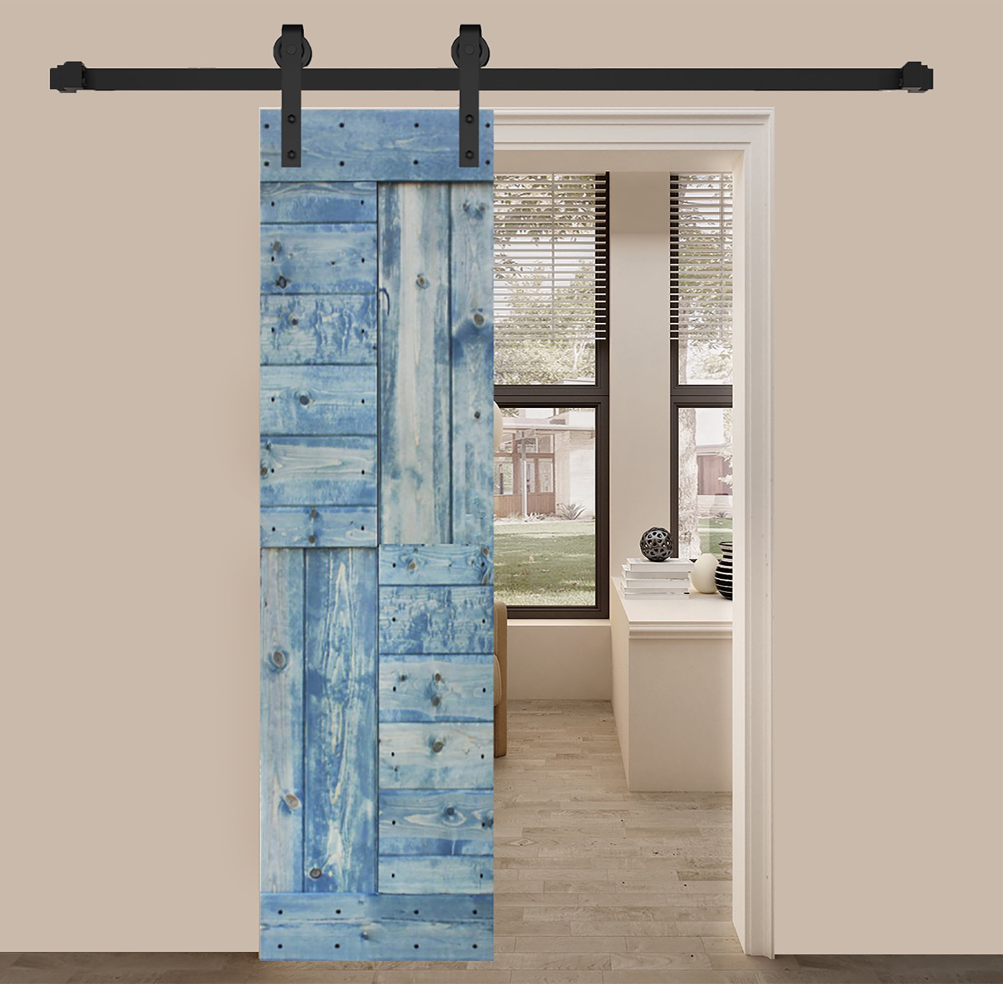 S SERIES 24in. X 84in.Worn Navy Finished DIY Knotty Pine Wood Sliding ...