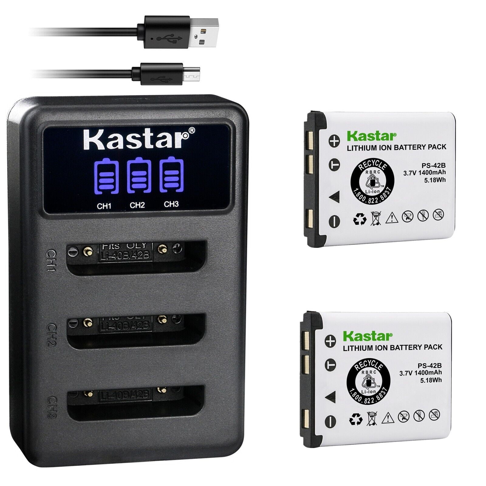 Kastar 2 Pack Battery And Lcd Triple Usb Charger Compatible With