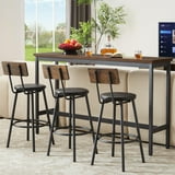 Long Bar Table Set with 3 PU Upholstered Stools, Industrial Bar Chairs ...