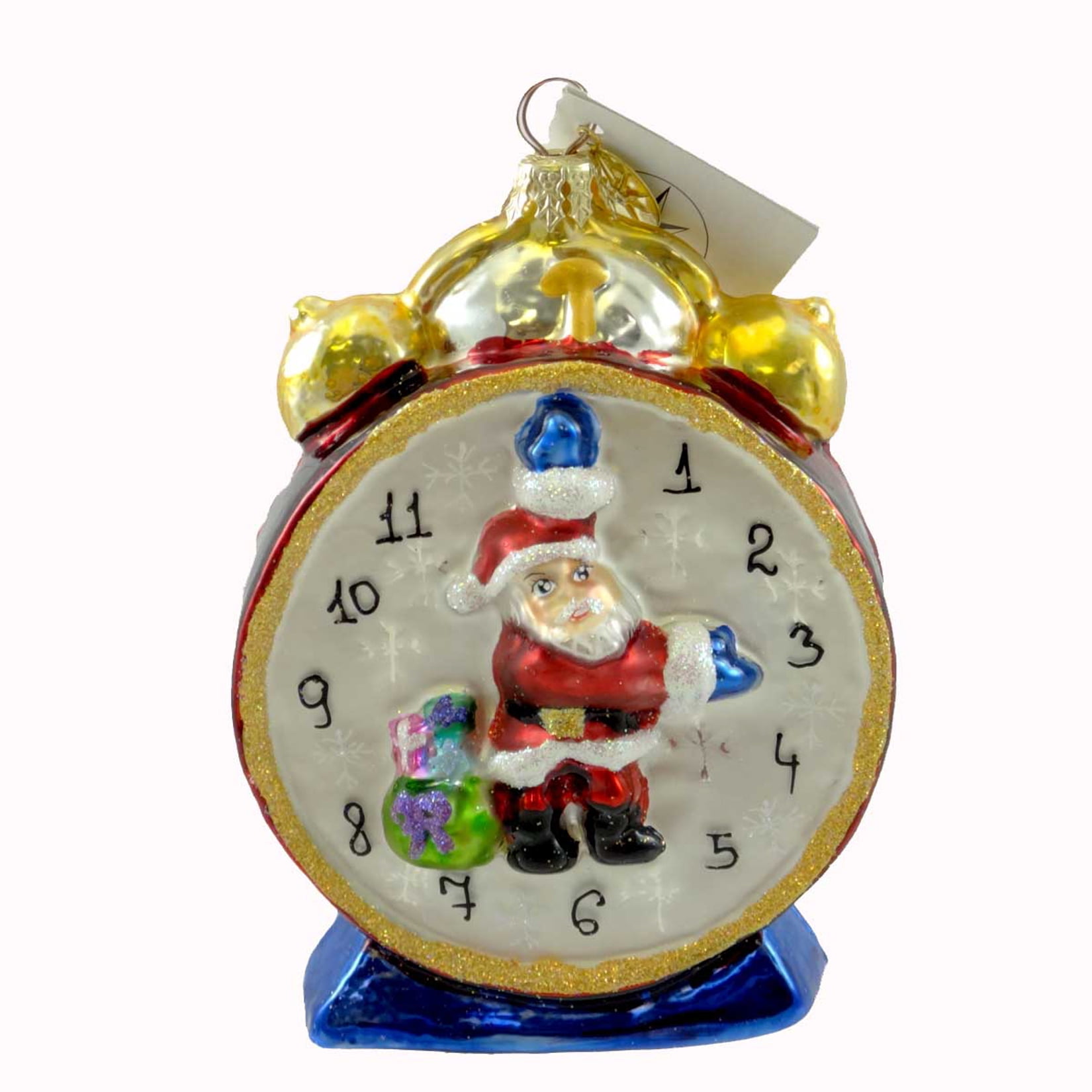 Christopher Radko HOLIDAY WIND-UP Glass Ornament Clock Santa Time ...