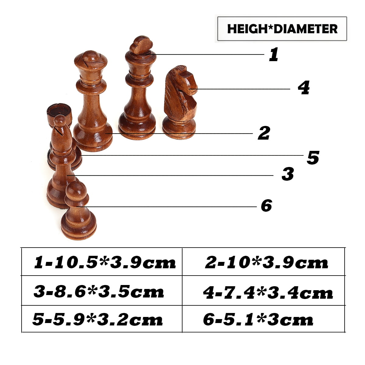 32 Piece Wooden Carved Chess Pieces Hand Crafted Set Large 10.5cm King ...