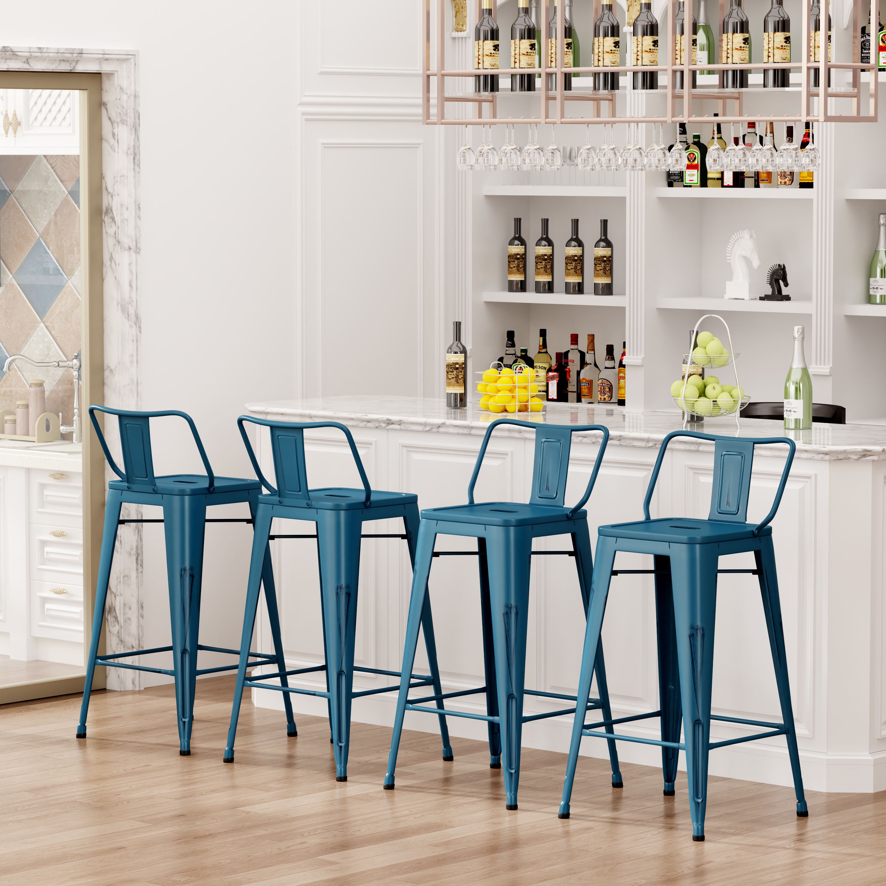 Andeworld 24" Low Back Distressed Navy Bar Stools Industrial Metal ...