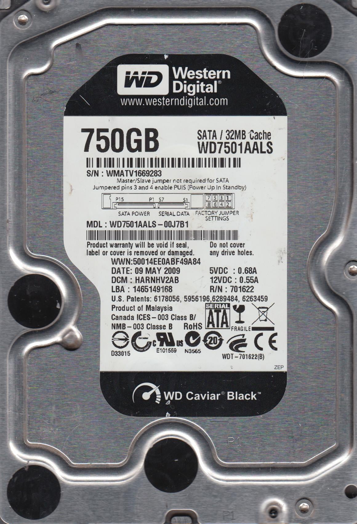 WD7501AALS-00J7B1, DCM HARNHV2AB, Western Digital 750GB SATA 3.5 Hard ...
