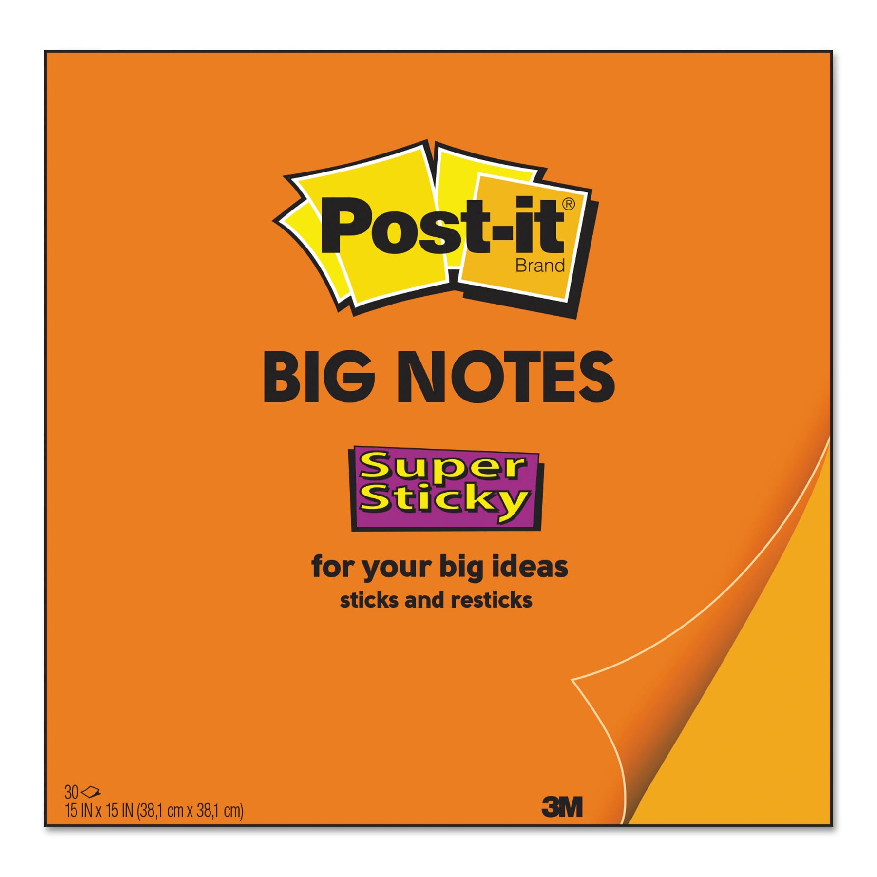 Post-it Notes Super Sticky Big Notes, 15 x 15, Neon Orange, 30 Sheets ...