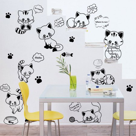 Jinsinto A Set of Removable Wall Stickers Cute Cats Wall Decals for ...