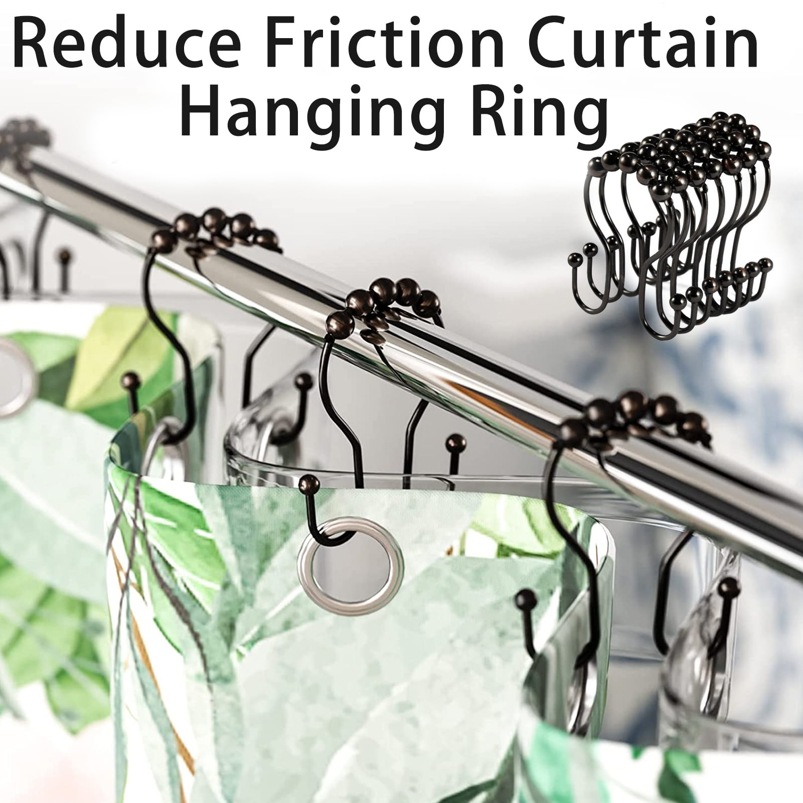 Washranp 12Pcs Shower Curtain Hooks,Stainless Steel Rust Proof Double ...